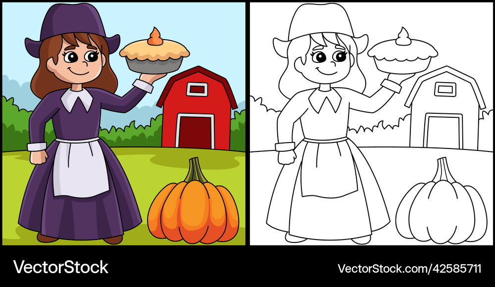 Thanksgiving pilgrim girl holding pie Royalty Free Vector
