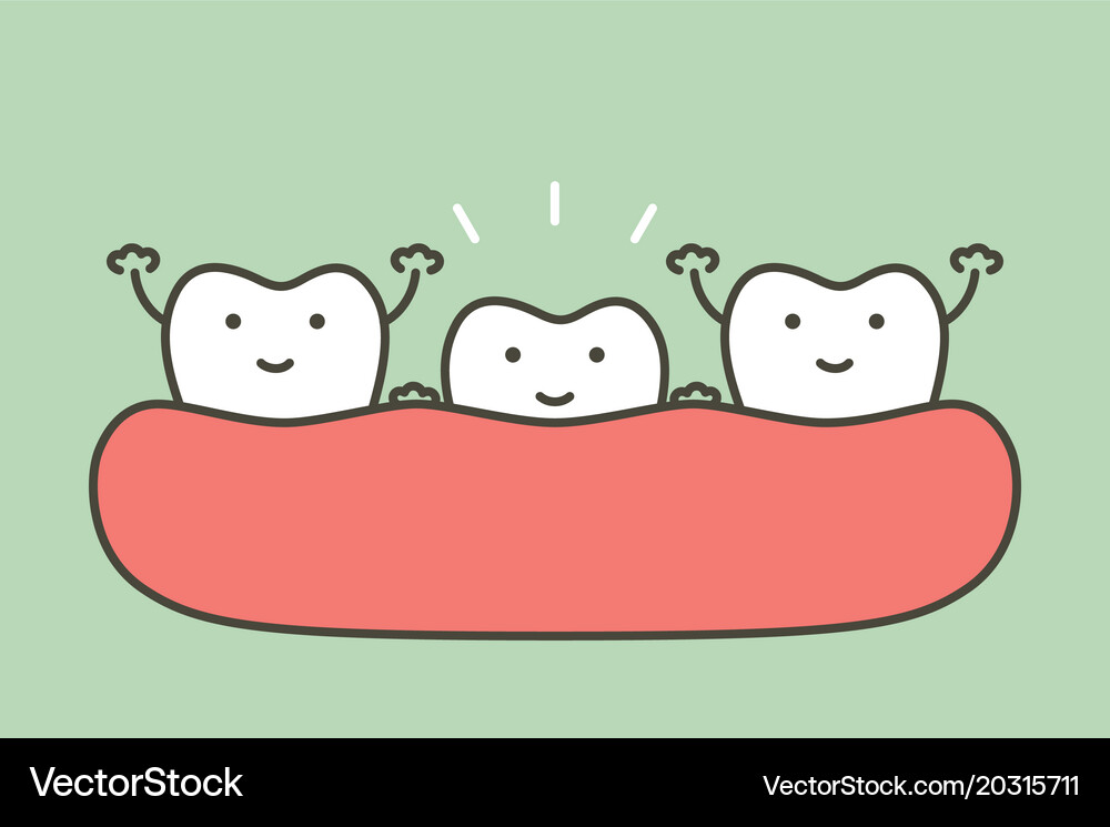Tooth growing up from gum and other teeth Vector Image