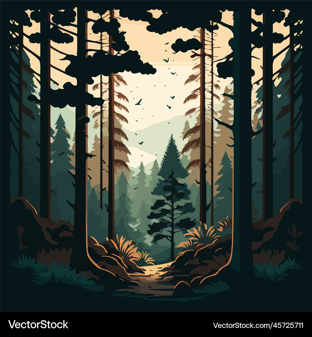 Woodland forest landscape with trees Royalty Free Vector