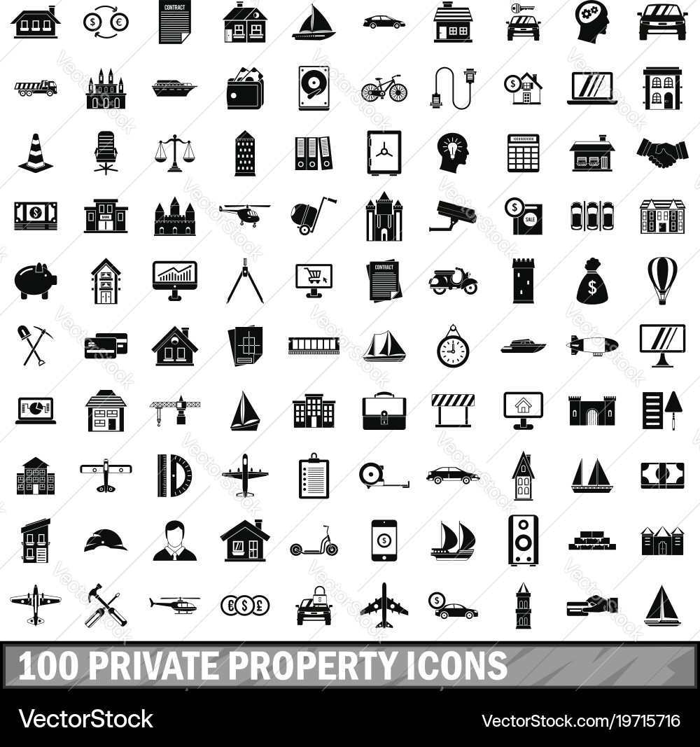 100 private property icons set simple style Vector Image