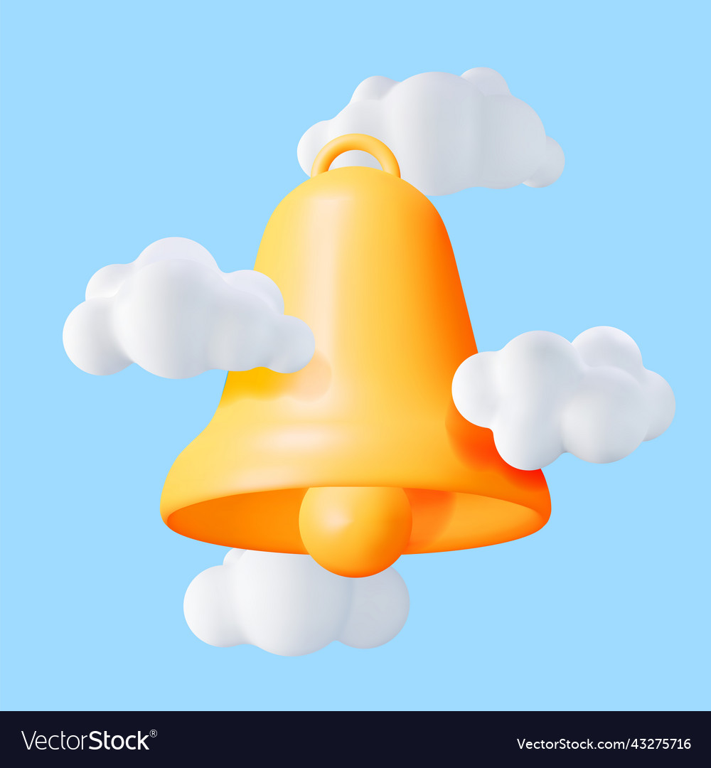 3d notification bell icon in clouds Royalty Free Vector