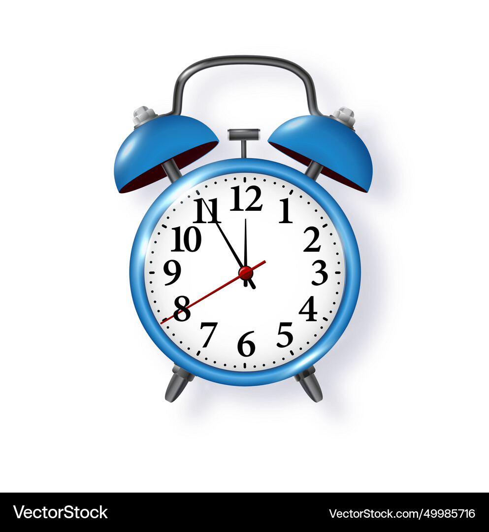 Blue alarm clock on white background metal Vector Image