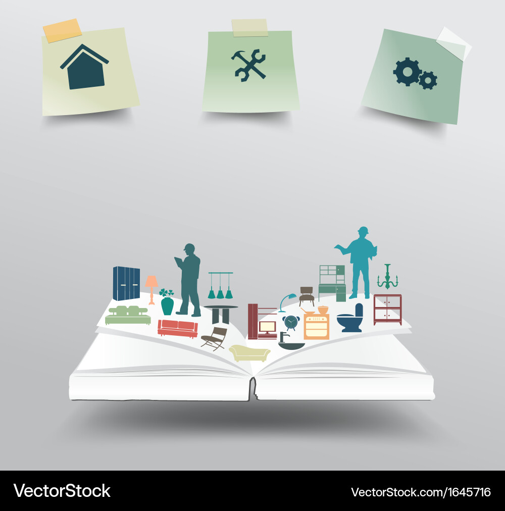 Book with home appliances icons Royalty Free Vector Image