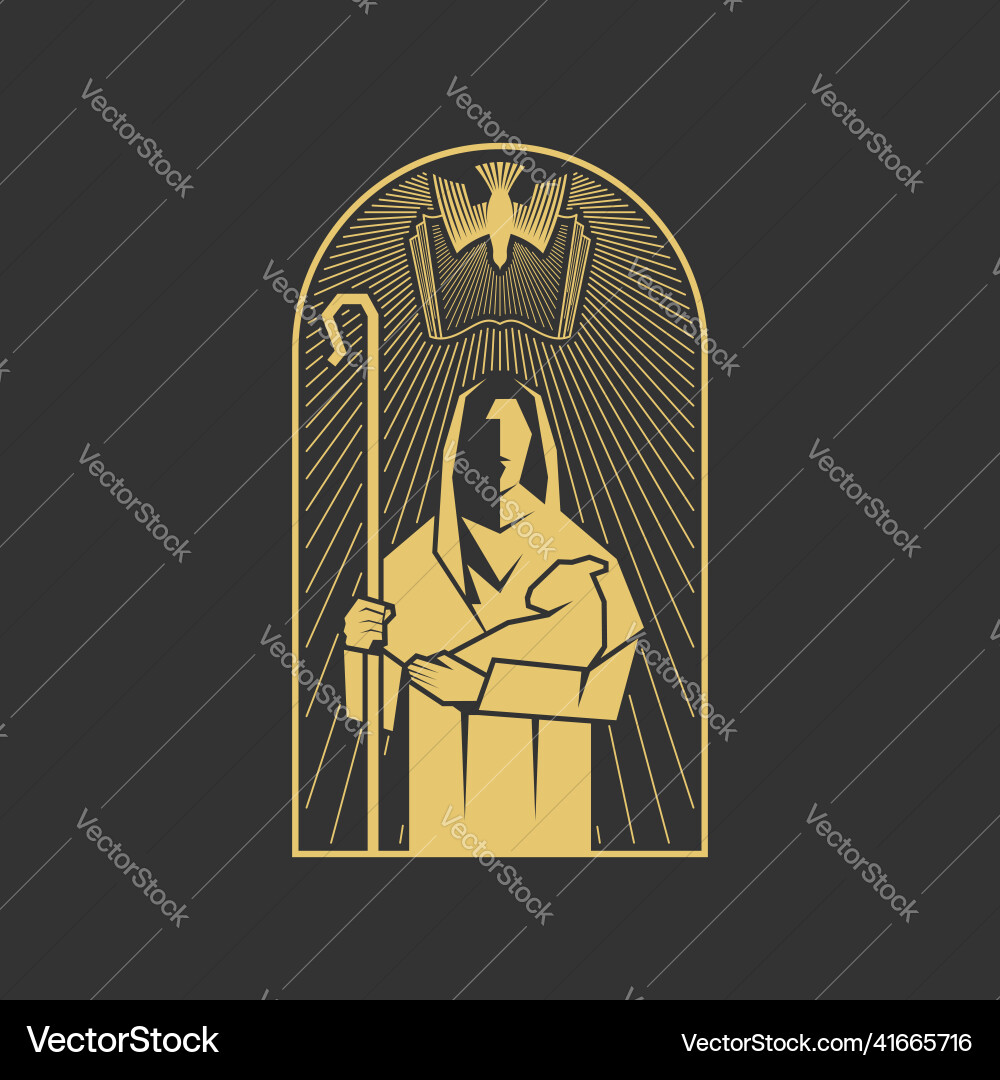 Good shepherd with a sheep in his arms Royalty Free Vector
