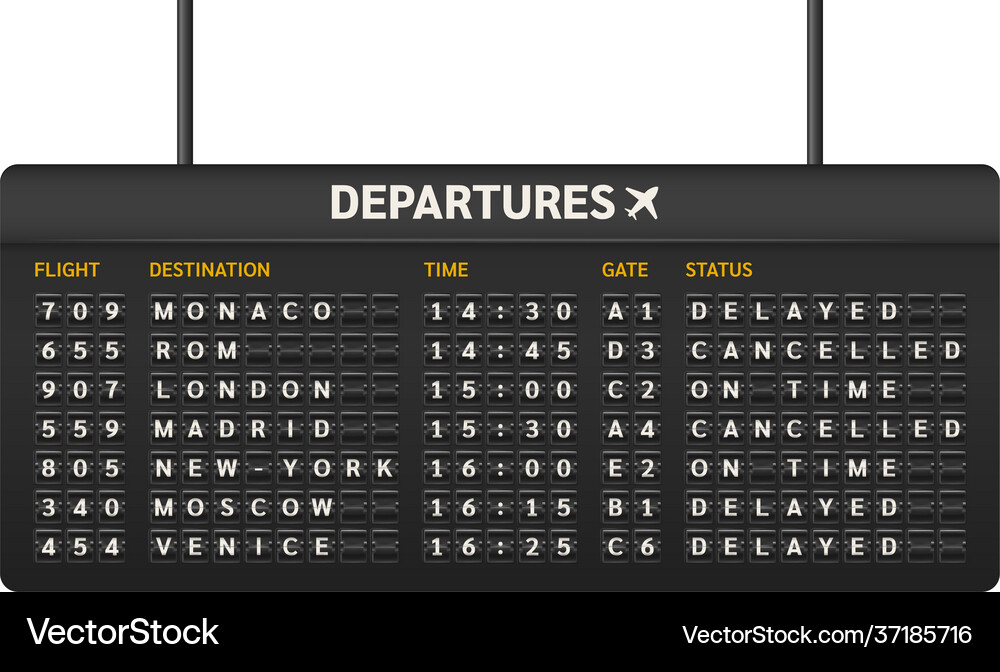 Realistic equipment board template for departures Vector Image