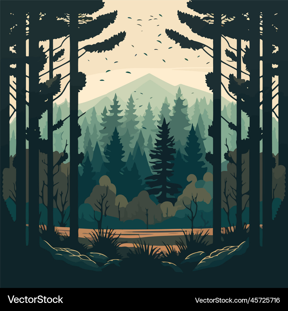 Woodland forest landscape with trees Royalty Free Vector