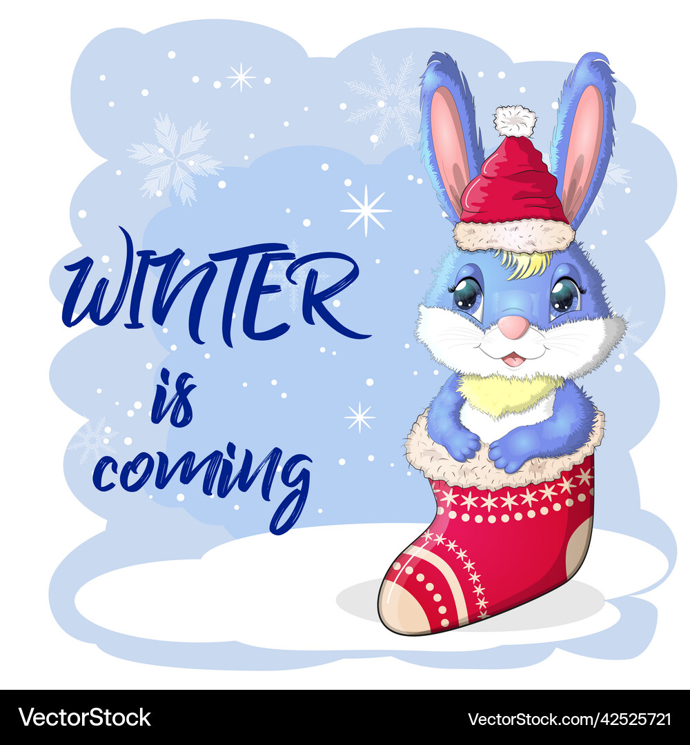 A cute cartoon rabbit in santa hat is sitting Vector Image