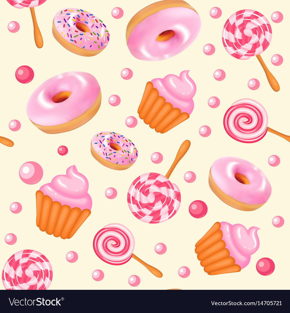 Background seamless sweet donuts candy cupcakes Vector Image