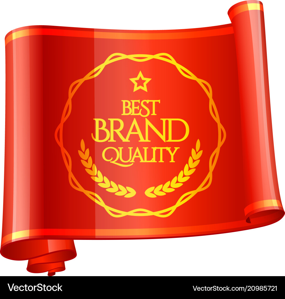 Curved red ribbon brand quality mark Royalty Free Vector