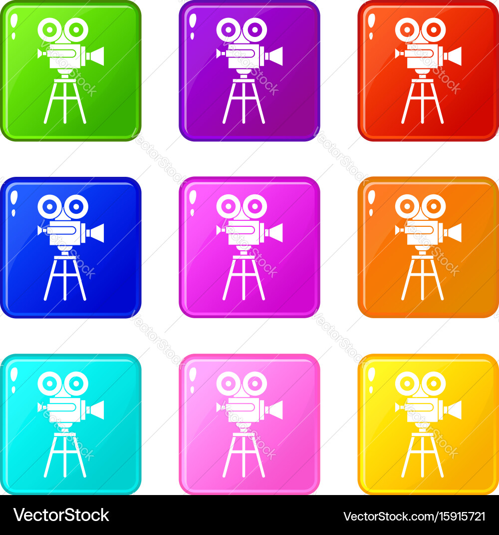 Retro film projector icons 9 set Royalty Free Vector Image