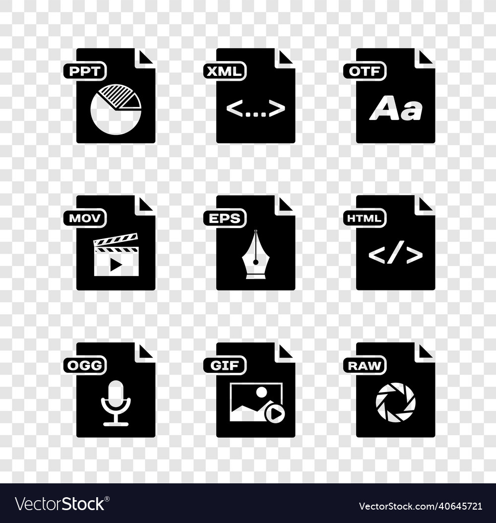 Set ppt file document xml otf ogg gif raw Vector Image