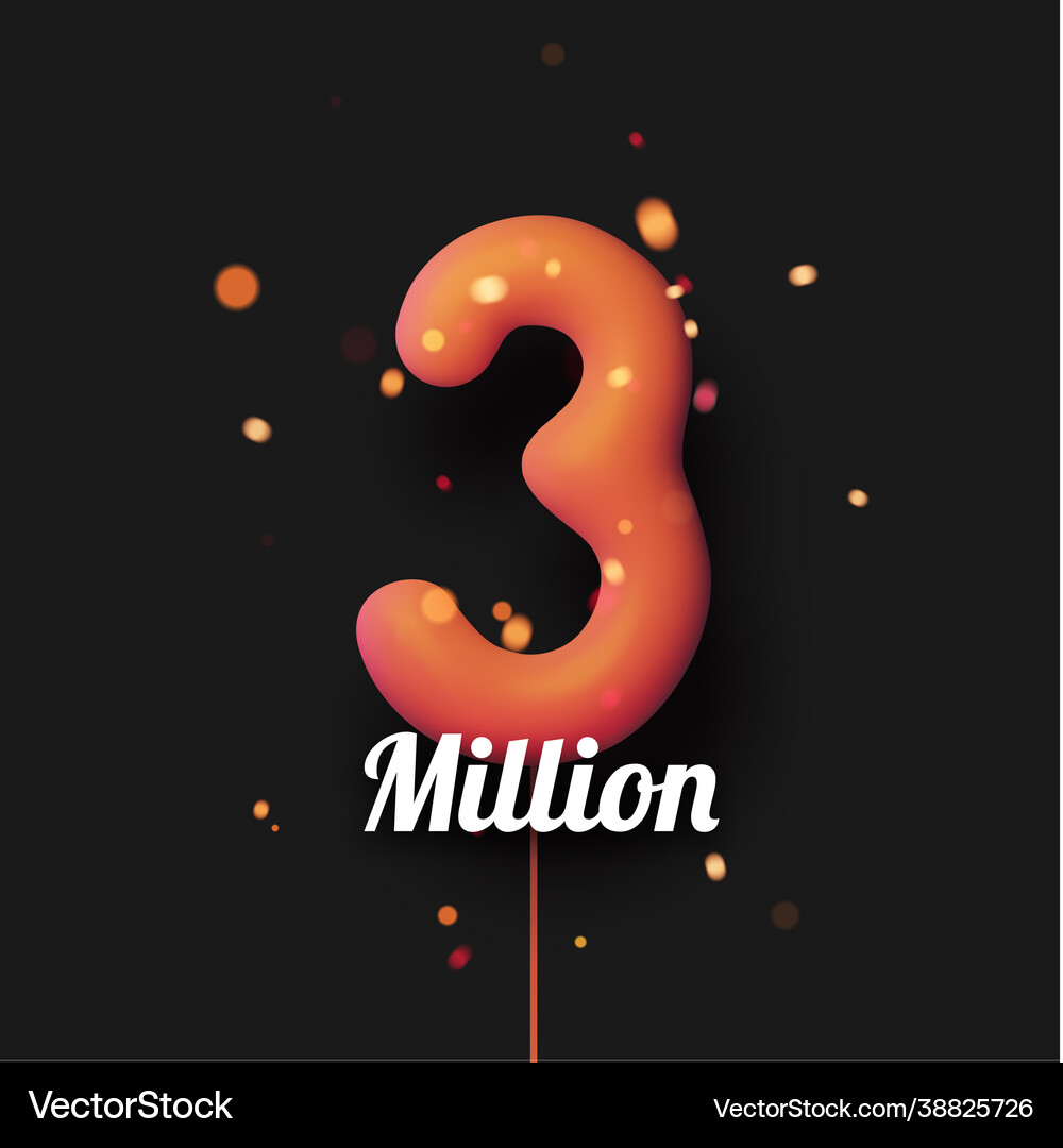 3 million sign orange balloons with threads Vector Image