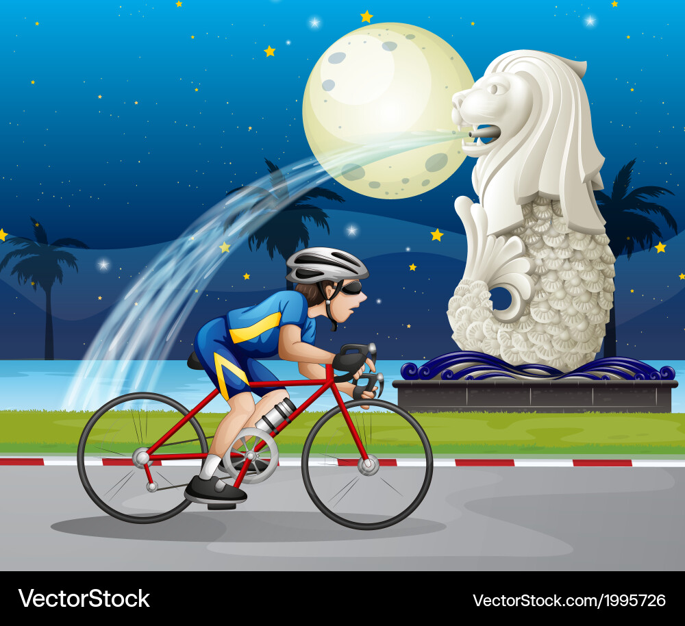 A biker passing the street with statue Royalty Free Vector