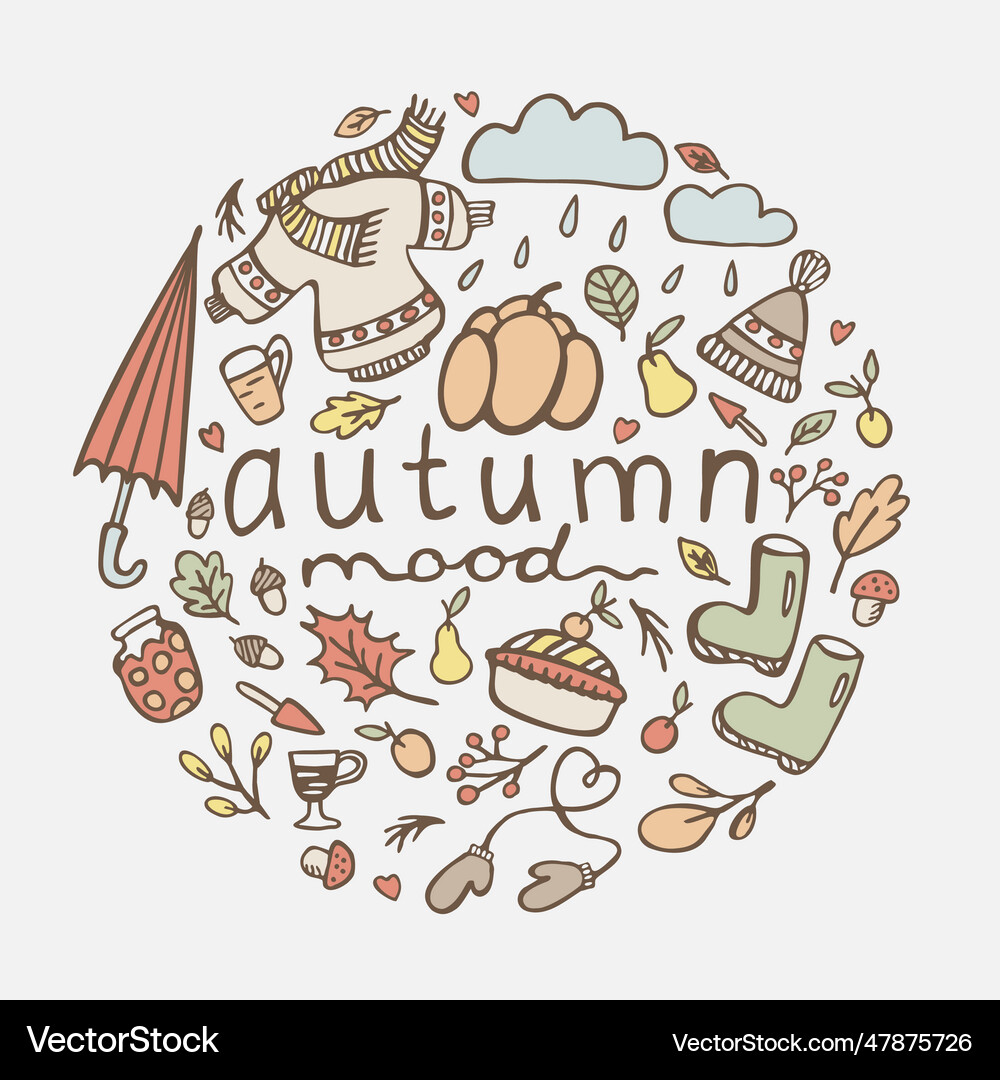 Autumn doodle with lettering Royalty Free Vector Image