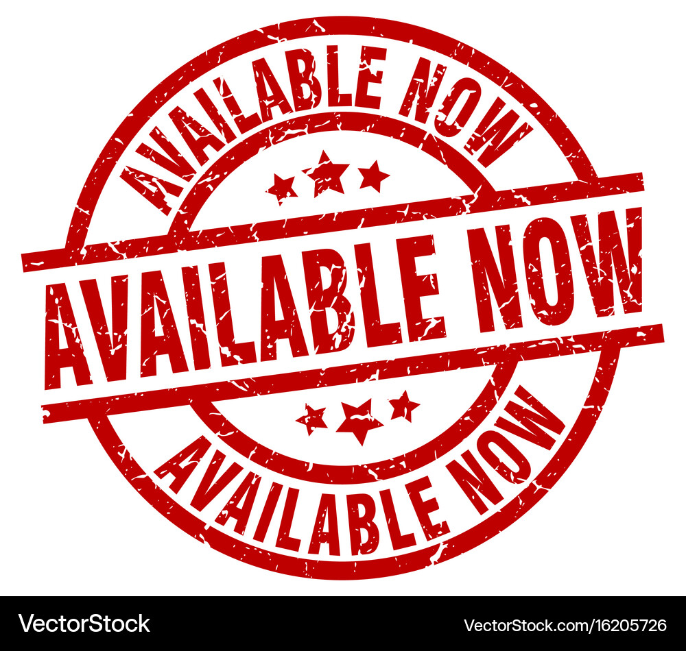 Available now round red grunge stamp Royalty Free Vector