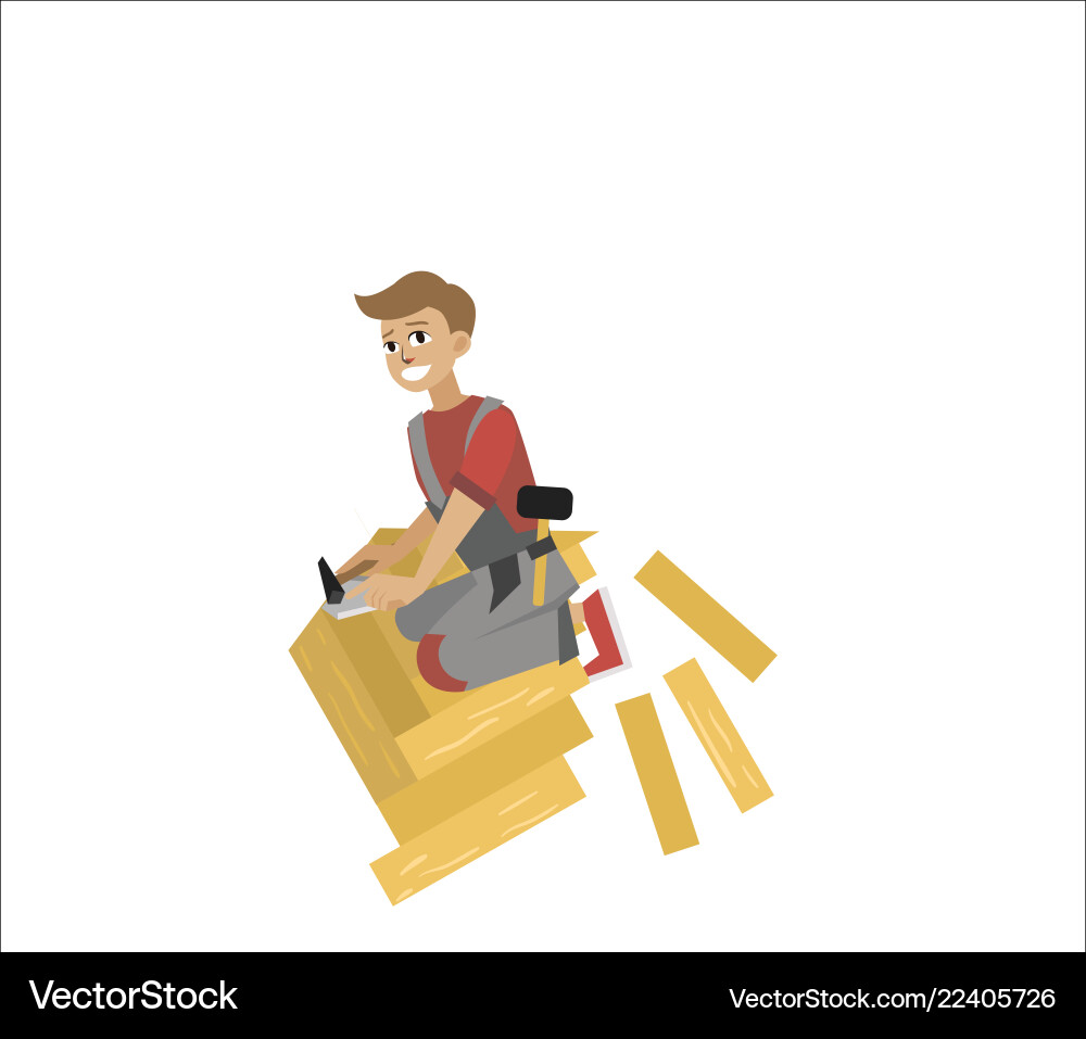 Floor installation by expert man installer poster Vector Image