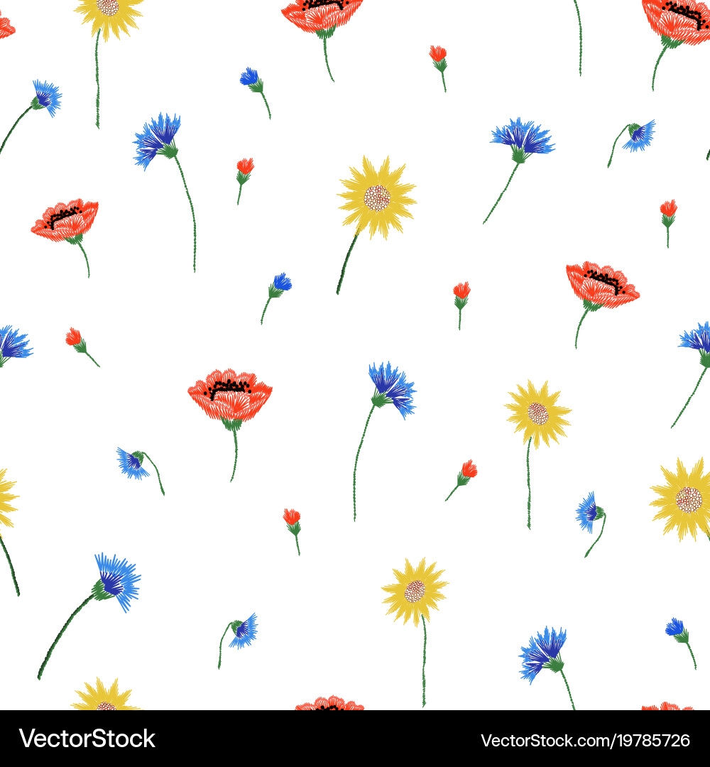 Floral embroidery seamless pattern with colorful Vector Image