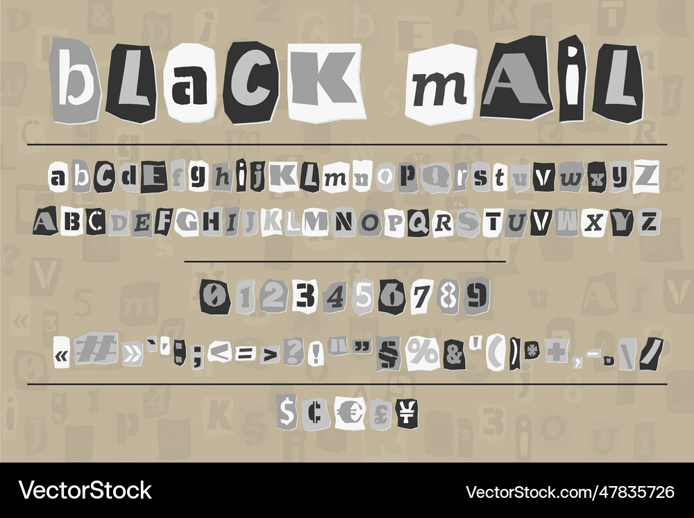 Gray ransom collage style letters numbers Vector Image