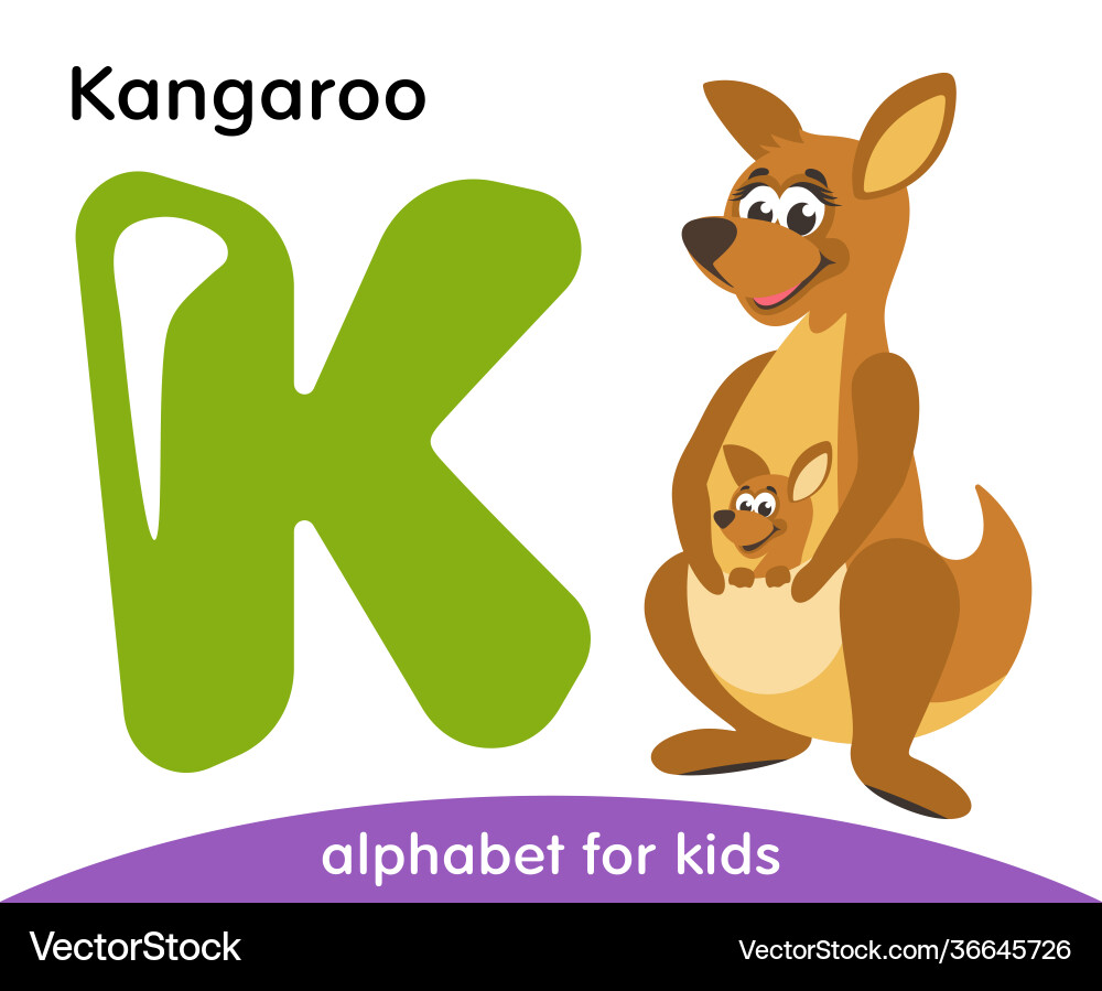 Green letter k and brown cute kangaroo Royalty Free Vector