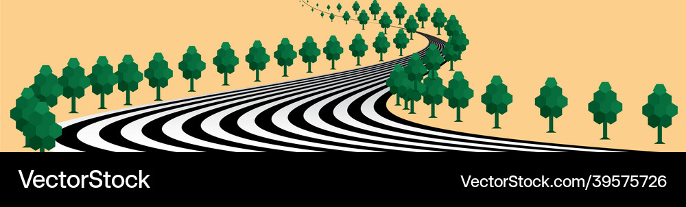 Highway going through the field and trees along Vector Image