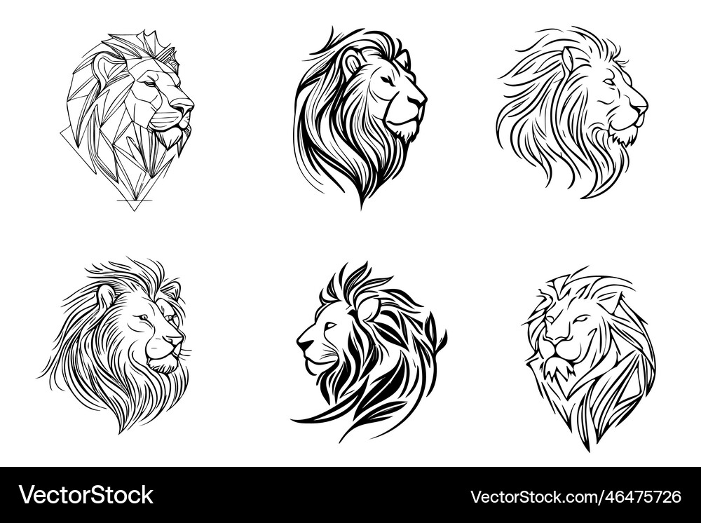 Lion head label set hand drawn sketch Royalty Free Vector