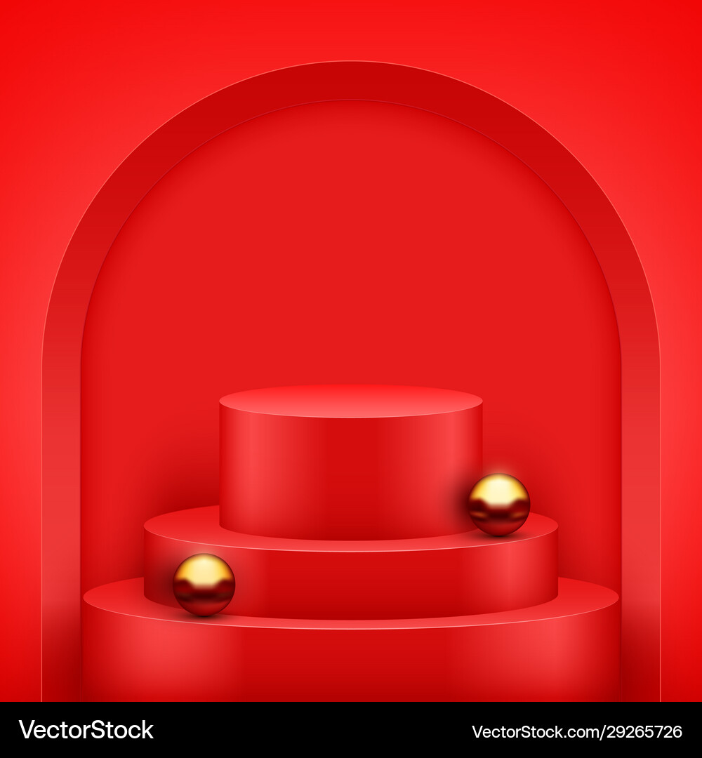 Red presentation podium with gold balls Royalty Free Vector