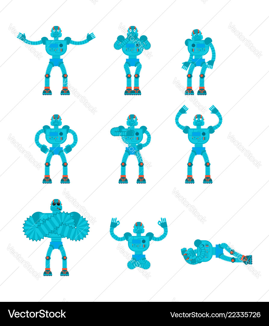 Robot set poses and motion robotic man happy Vector Image