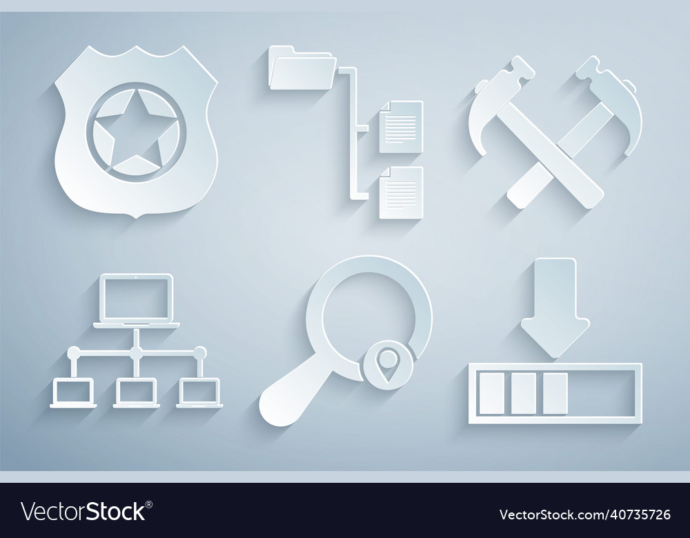 Set search location two crossed hammers computer Vector Image Set search location two crossed hammers computer Vector Image