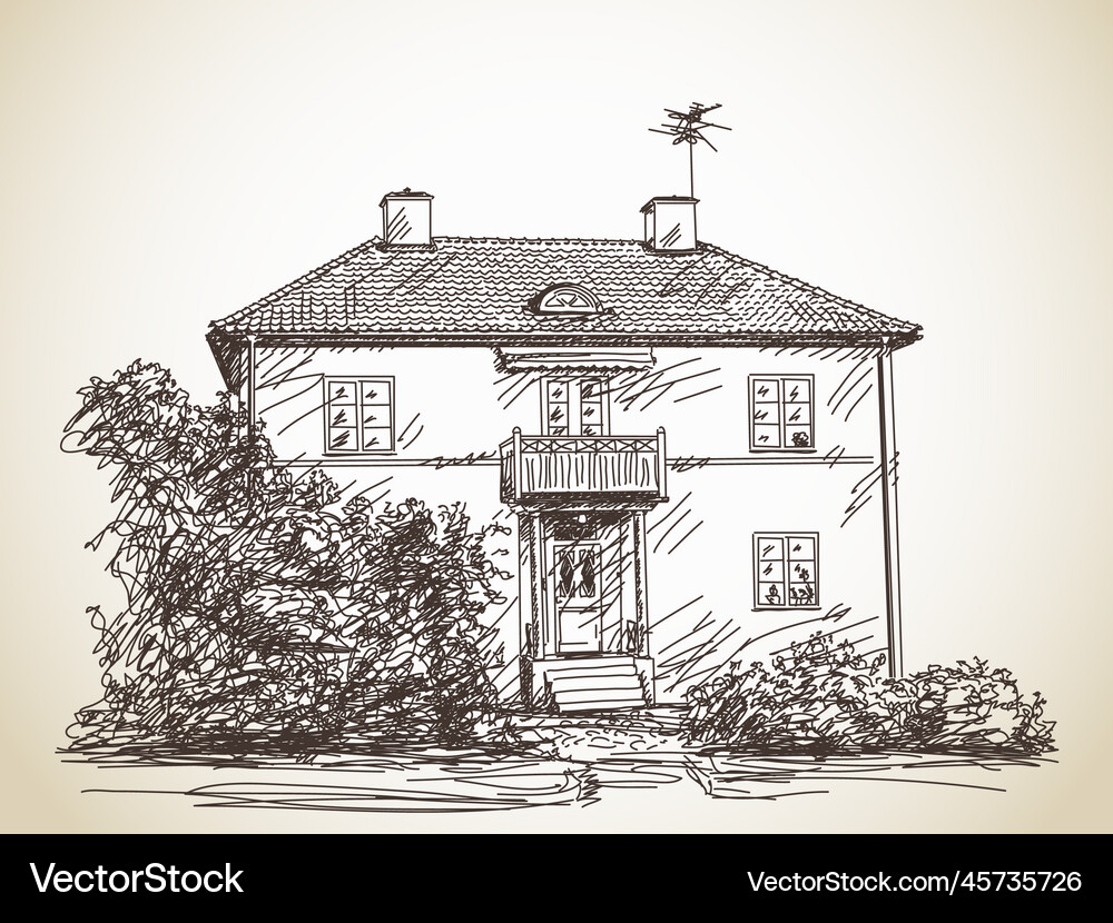 Two floor house facade sketch hand drawn – Royalty-Free Vector ...