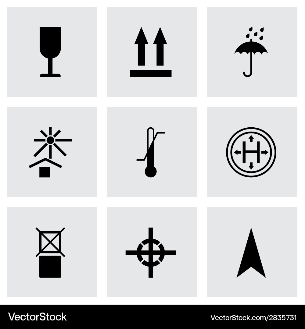 Black marking of cargo icons set Royalty Free Vector Image