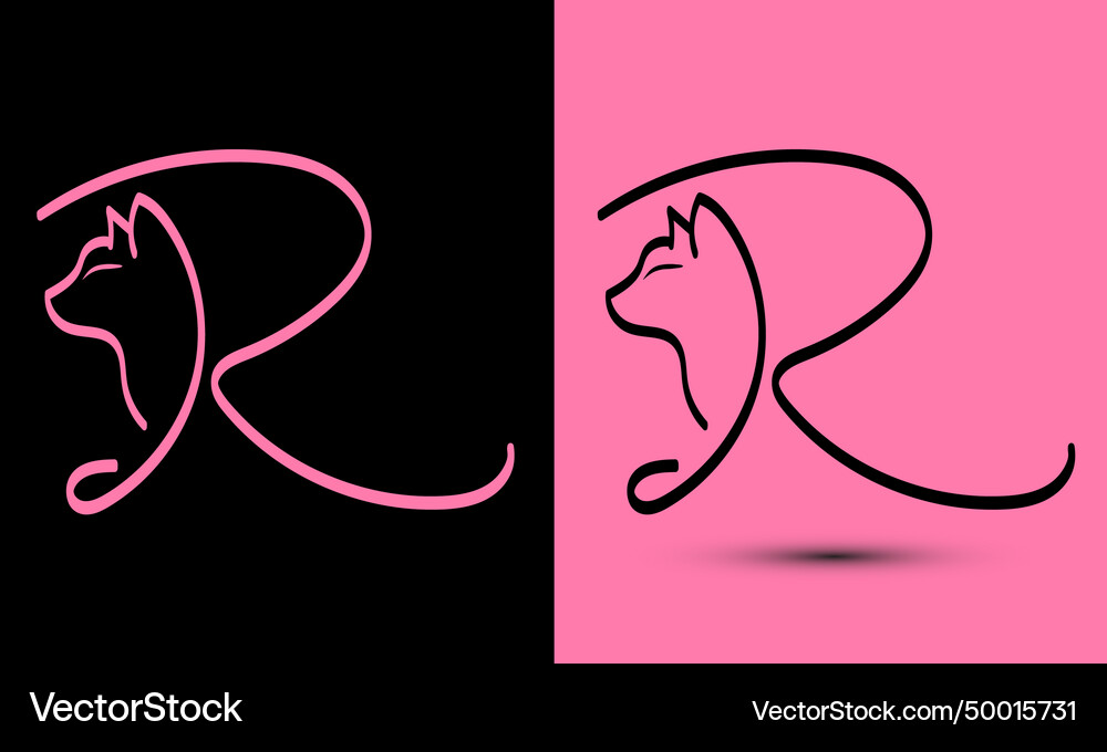 Initial letter r combine with cat head black and Vector Image