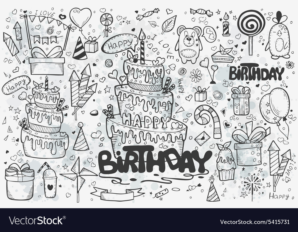 Large set of hand drawn doodles to birthday Vector Image