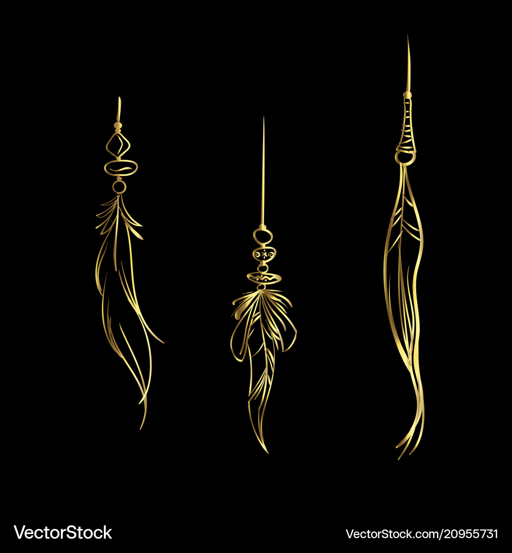 Luxury hand drawn golden feathers isolated Vector Image