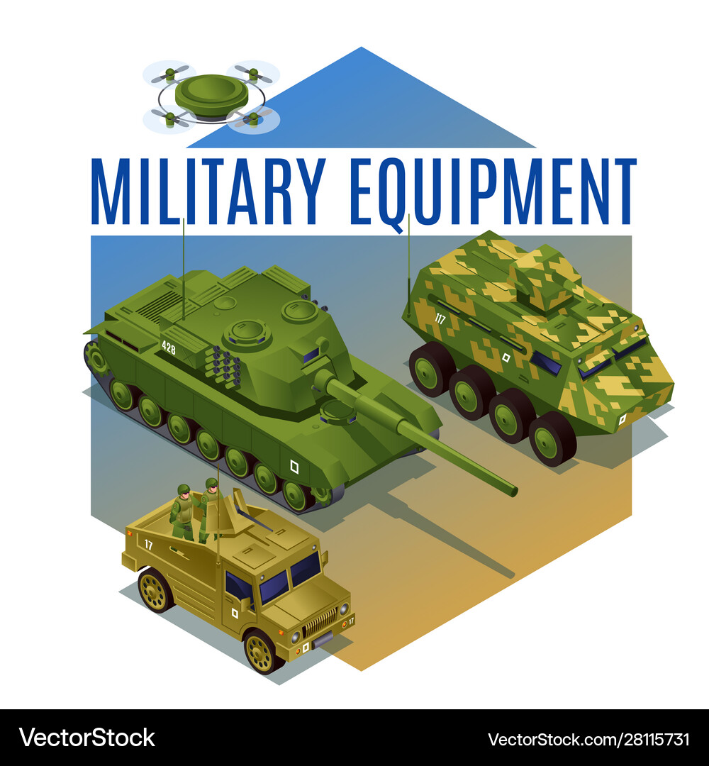 Military equipment isometric icons Royalty Free Vector Image