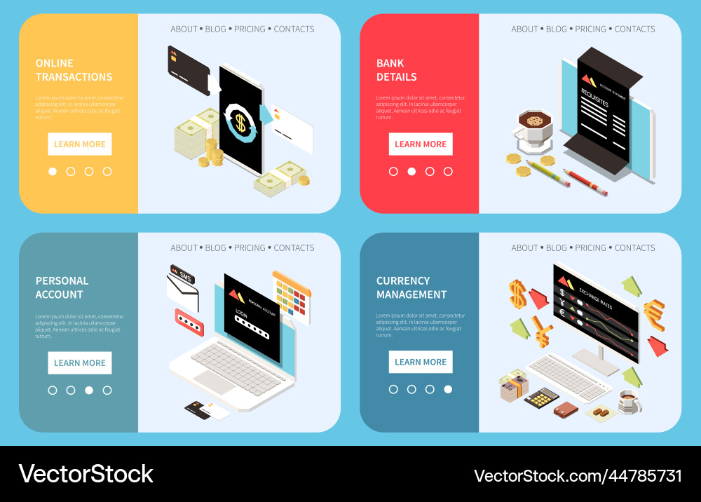Online mobile banking services landing pages Vector Image