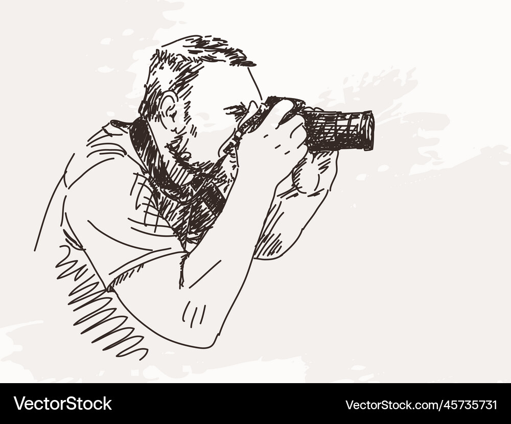 Photographer with photo camera hand drawn Vector Image