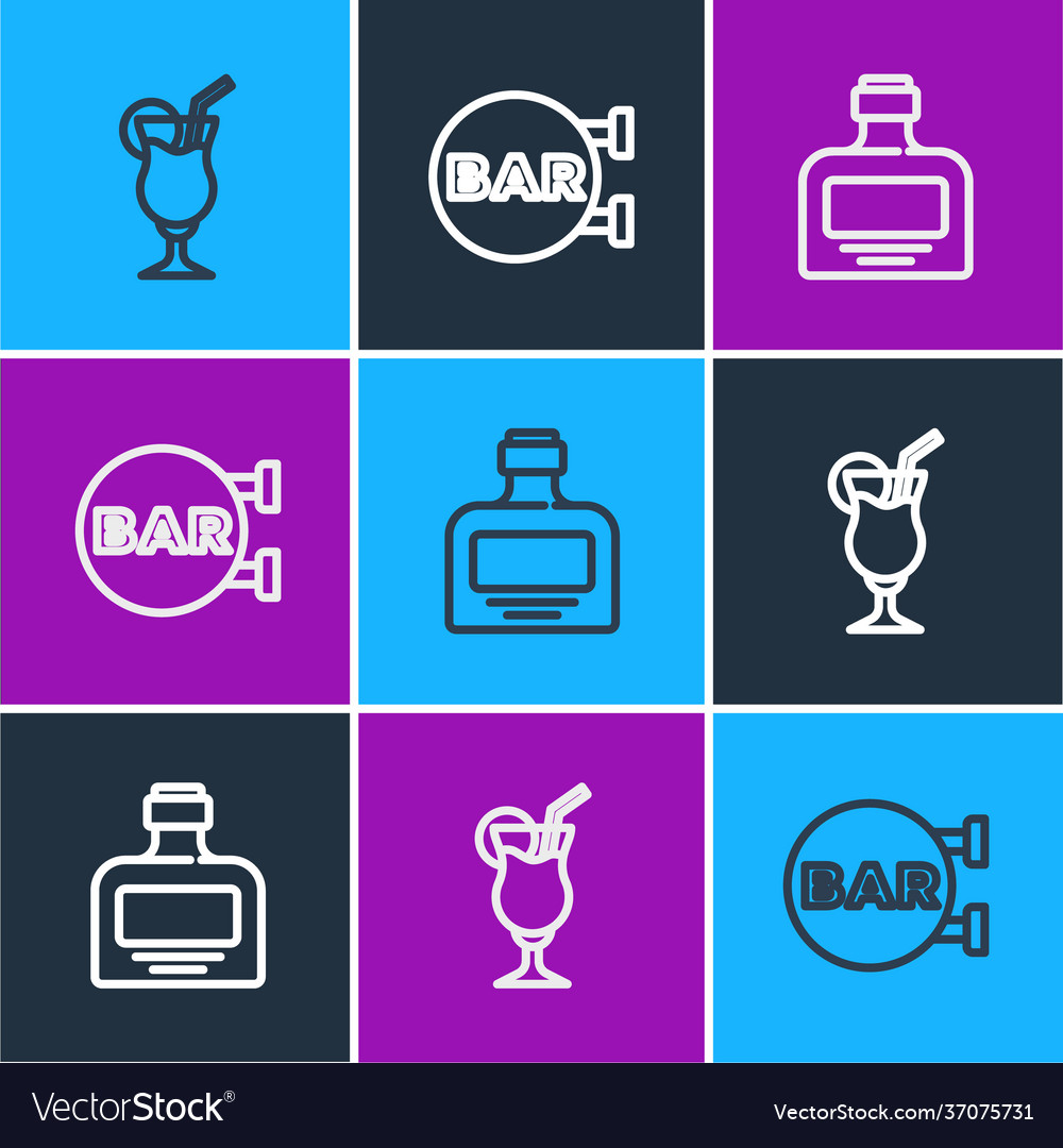 Set line cocktail whiskey bottle and street Vector Image Set line cocktail whiskey bottle and street Vector Image