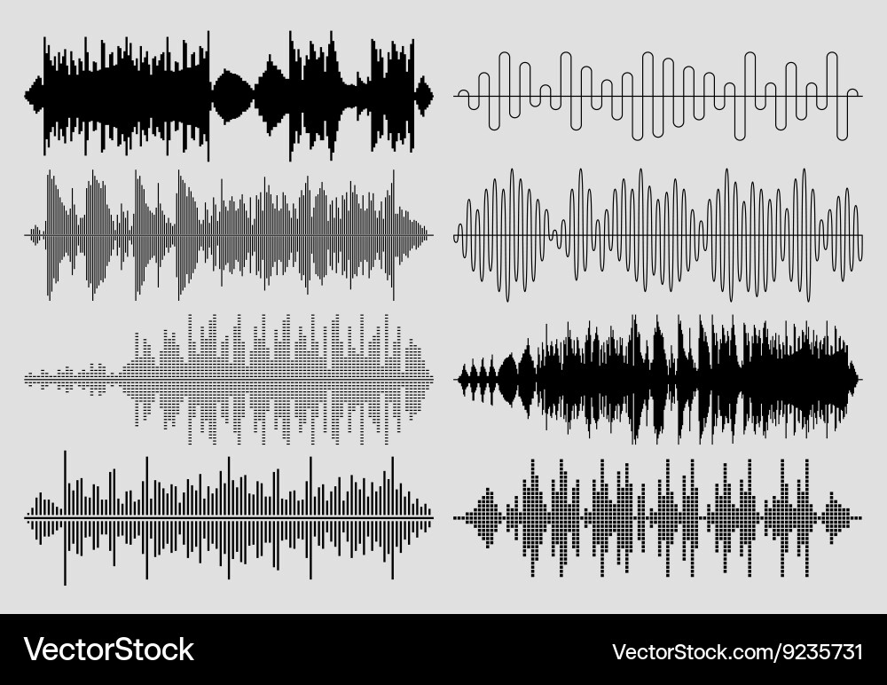 Sound music waves set musical pulse Royalty Free Vector