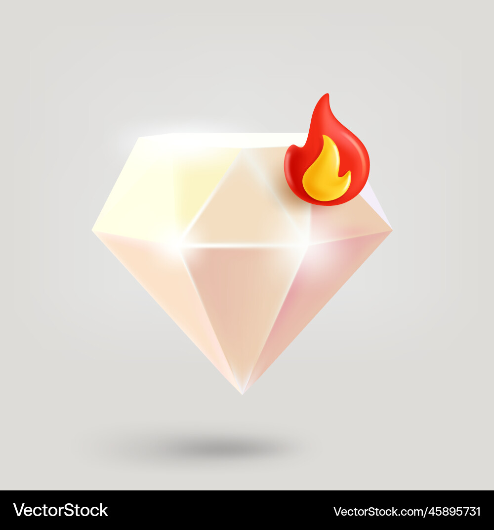 White crystal with flame symbol 3d icon isolated Vector Image