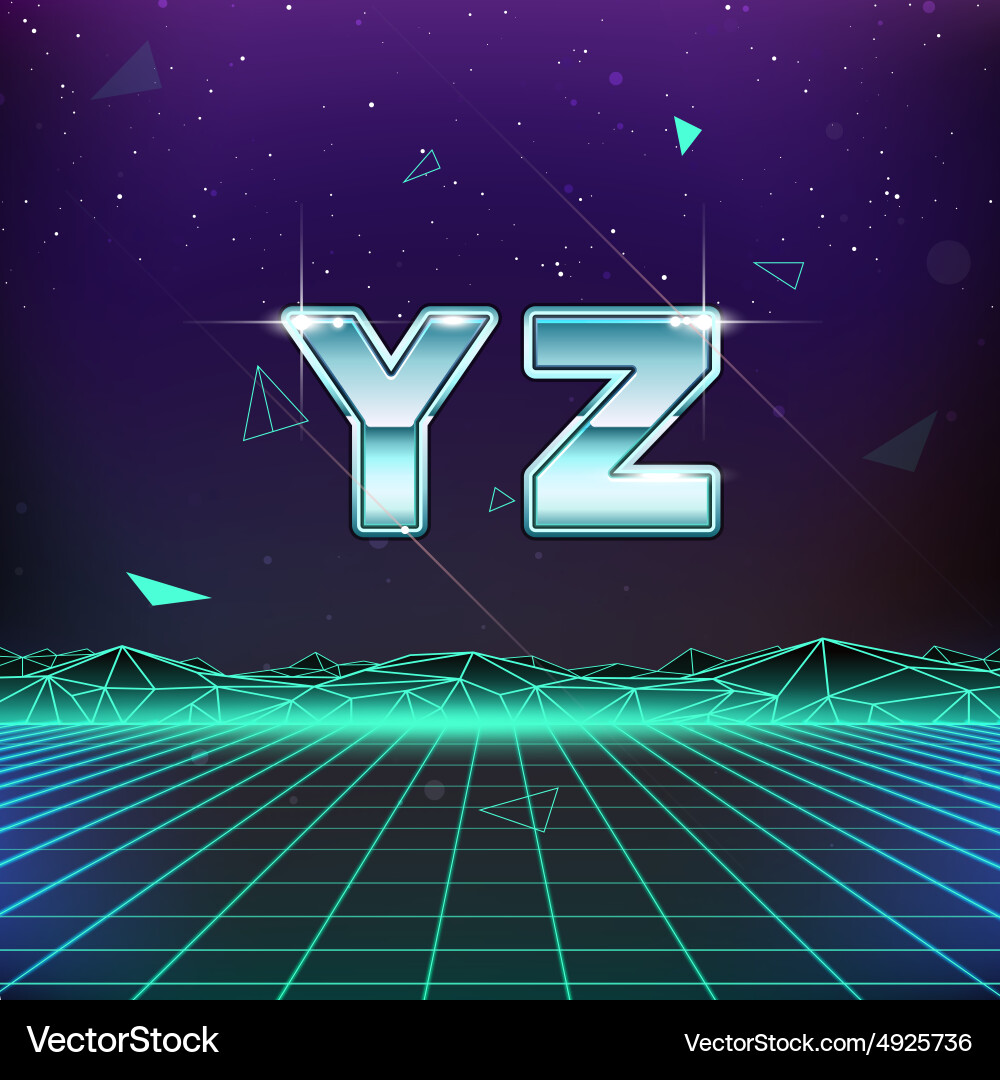 80s retro sci-fi font from y to z Royalty Free Vector Image