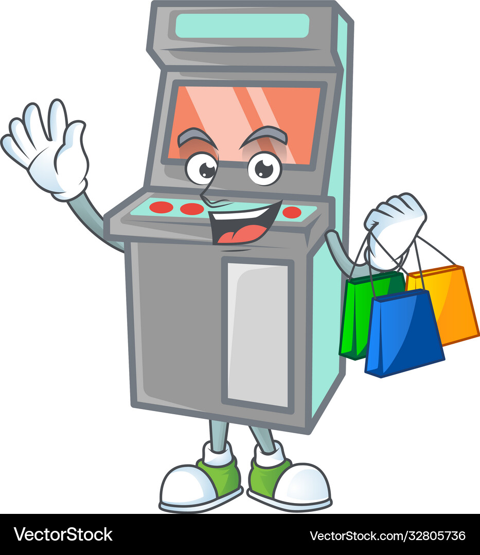 A rich arcade game machine cartoon design waving Vector Image