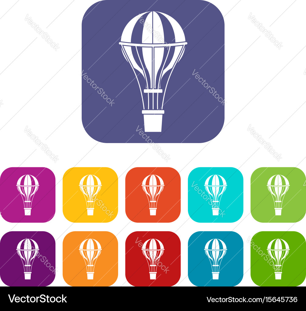 Air balloon journey icons set flat Royalty Free Vector Image