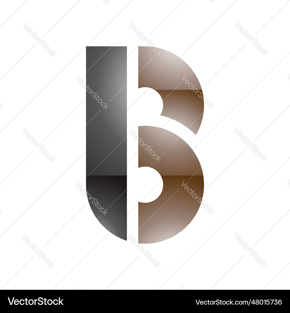 Black and brown round glossy disk shaped letter b Vector Image
