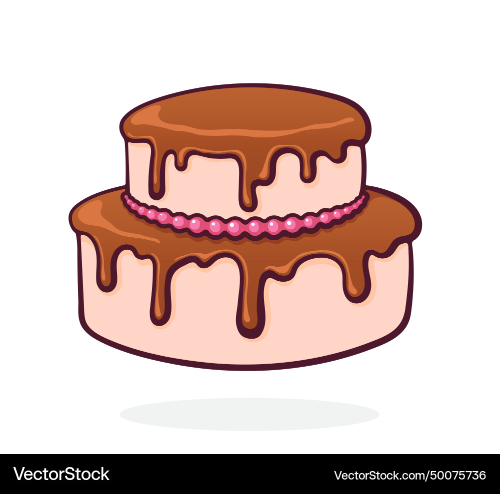 Double tiered cream cake with chocolate glaze Vector Image