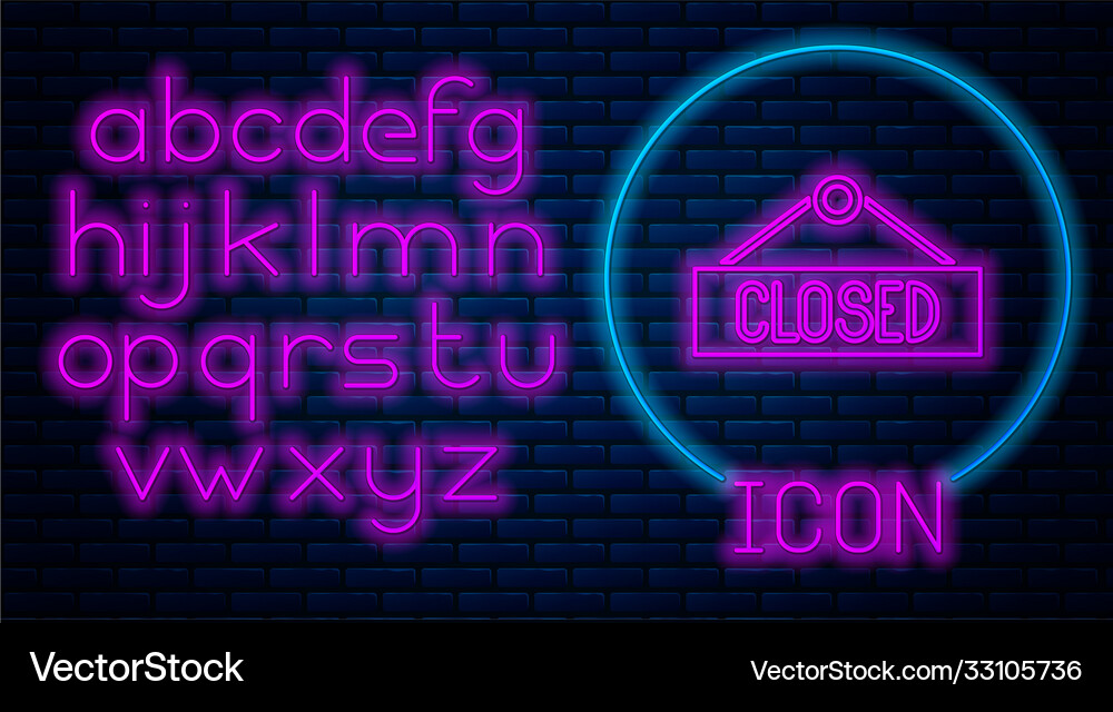 Glowing neon hanging sign with text closed icon Vector Image