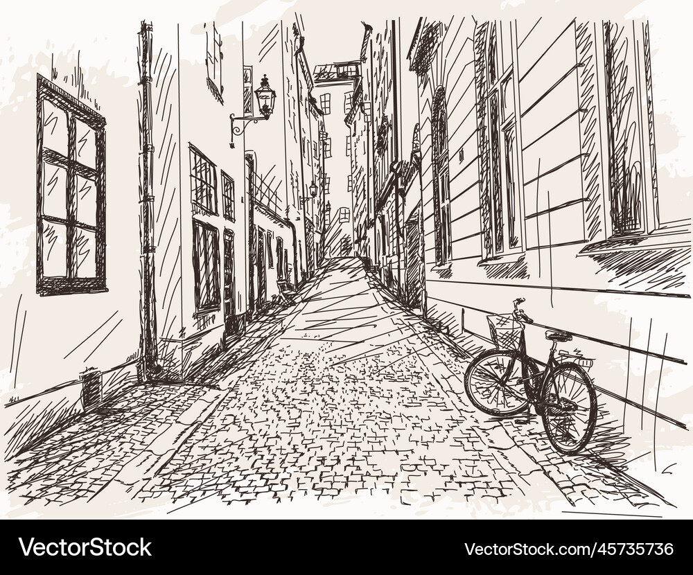 Hand drawn street old town gamla stan Royalty Free Vector