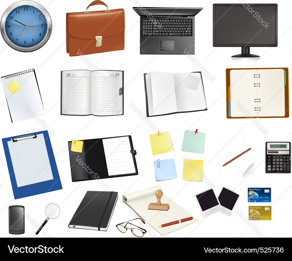 Mega collection of office supplies Royalty Free Vector Image