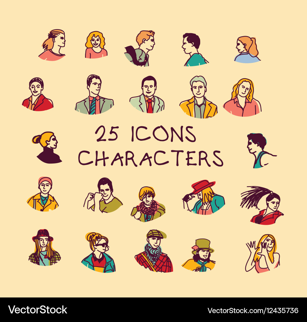 Set colors people icons characters Royalty Free Vector Image
