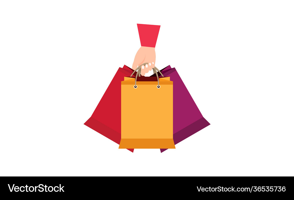 Shopping bag logo hand holding Royalty Free Vector Image