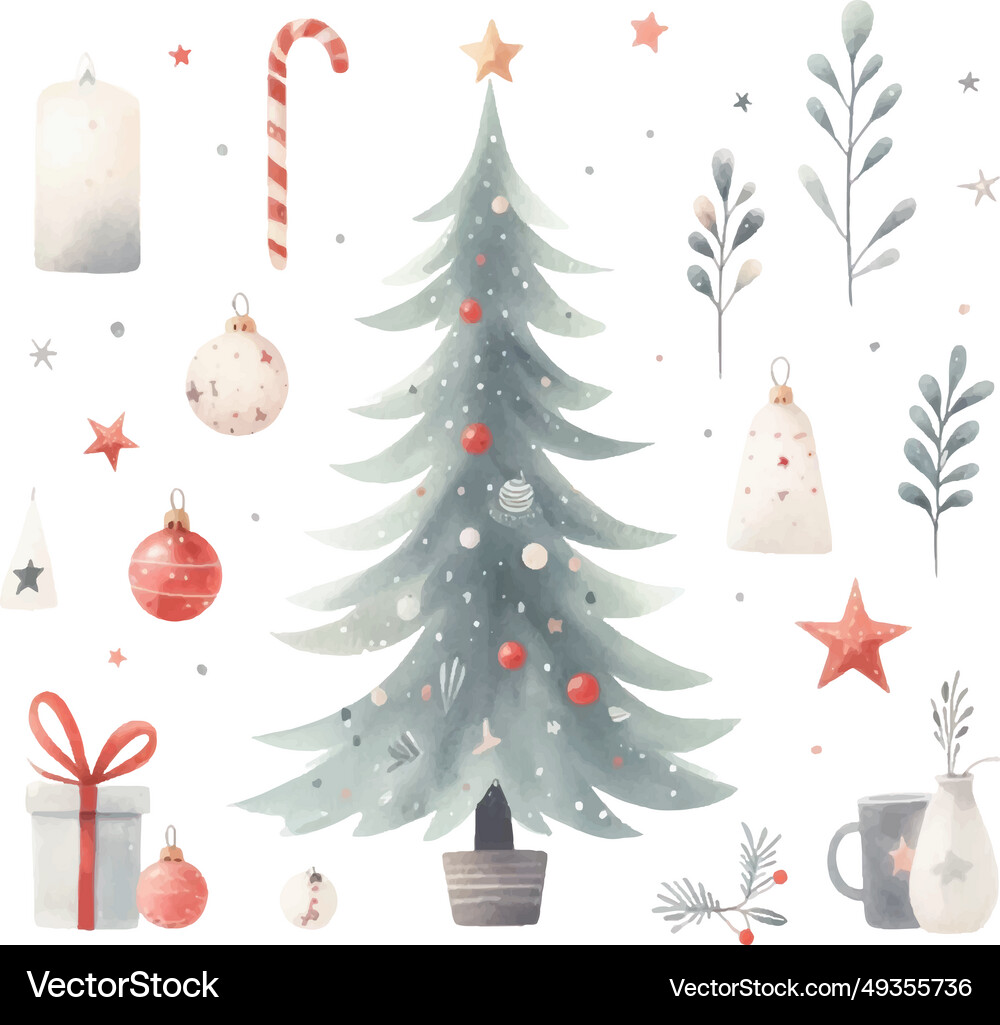 Watercolor christmas tree hand drawn Royalty Free Vector
